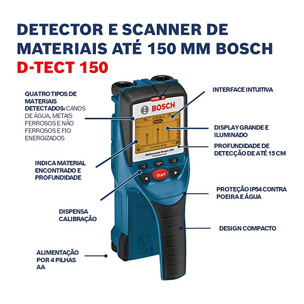 Detector e Scanner de Materiais Digital 150mm D-TECT 150 Bosch - Cosama
